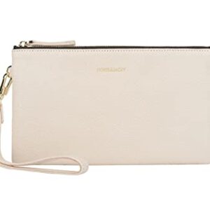 DORIS&JACKY Goatskin Leather Wristlet Clutch Wallet Cute Small Pouch Bag With Strap (3-Off white)