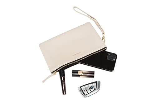 DORIS&JACKY Goatskin Leather Wristlet Clutch Wallet Cute Small Pouch Bag With Strap (3-Off white)