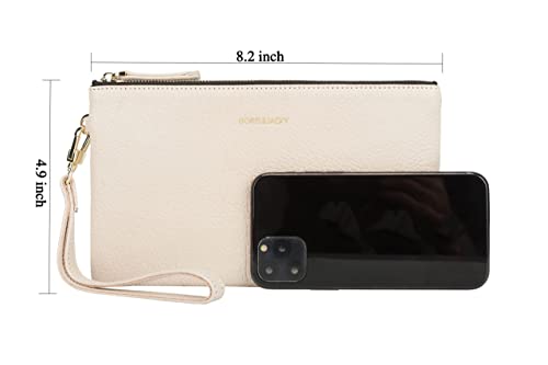 DORIS&JACKY Goatskin Leather Wristlet Clutch Wallet Cute Small Pouch Bag With Strap (3-Off white)