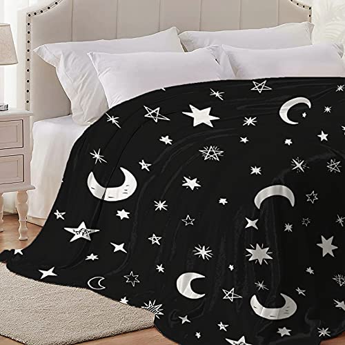 TERSTIN Black and White Moon and Star Throw Blanket Soft Flannel Fleece Velvet Plush Personalized Throws Fuzzy Warm Cozy Soft Bedding Blankets Anti-Pilling 50"x40"