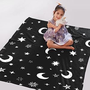 TERSTIN Black and White Moon and Star Throw Blanket Soft Flannel Fleece Velvet Plush Personalized Throws Fuzzy Warm Cozy Soft Bedding Blankets Anti-Pilling 50"x40"