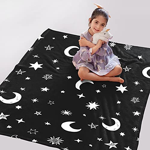 TERSTIN Black and White Moon and Star Throw Blanket Soft Flannel Fleece Velvet Plush Personalized Throws Fuzzy Warm Cozy Soft Bedding Blankets Anti-Pilling 50"x40"