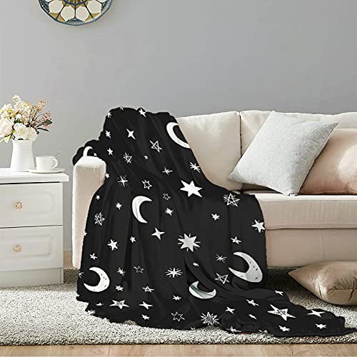 TERSTIN Black and White Moon and Star Throw Blanket Soft Flannel Fleece Velvet Plush Personalized Throws Fuzzy Warm Cozy Soft Bedding Blankets Anti-Pilling 50"x40"