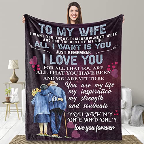 UFOORO Mother Day Birthday Gifts for Wife-Wife Mother Day Birthday Gifts,Wife Blanket,Wife Gifts from Husband,Valentines Day Gifts for Wife 55"x70"