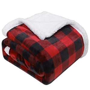 Sherpa Fleece Fuzzy Throw Blanket, Buffalo Plaid Cozy Fluffy Throws Blankets for Couch Soft Twin Christmas Red Bedding Sofa Flannel Plush 50"x60"