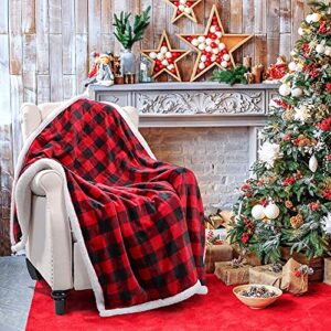 Sherpa Fleece Fuzzy Throw Blanket, Buffalo Plaid Cozy Fluffy Throws Blankets for Couch Soft Twin Christmas Red Bedding Sofa Flannel Plush 50"x60"