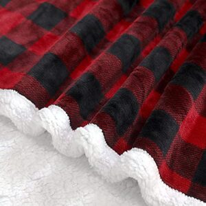 Sherpa Fleece Fuzzy Throw Blanket, Buffalo Plaid Cozy Fluffy Throws Blankets for Couch Soft Twin Christmas Red Bedding Sofa Flannel Plush 50"x60"