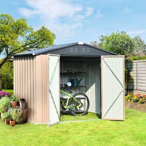 6×8 ft storage sheds outdoor, utility steel tool sheds for garden backyard lawn, large patio house building with lockable door (dark grey)