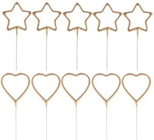 10pcs exquisite creative sparkler candles cake toppers candle ornament for birthday wedding anniversary valentines day christmas festival ect (5 pcs heart 5 pcs star)