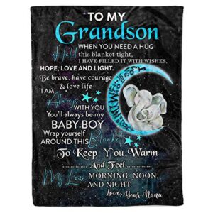 vth global personalized custom grandpa grandma name to my grandson birthday christmas fleece sherpa blanket bed throw graduation grandfather papa grandmother mimi nana sign tapestry (elephant theme)