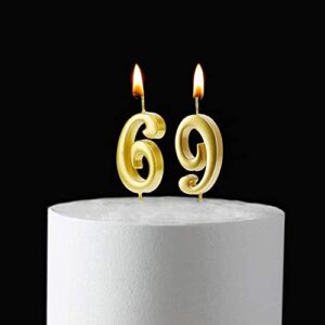 MMJJ Gold 69th Birthday Candles, Number 69 Cake Topper for Birthday Decorations