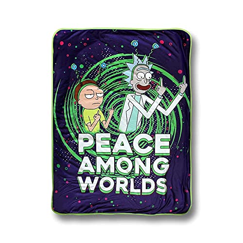 JUST FUNKY Rick and Morty Peace Among Worlds Blanket 45 x 60 inches | Rick and Morty Giving Greetings Bed and Sofa Blanket | Home Deco | Anime Blanket | Collective