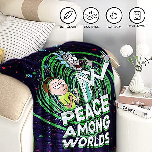 JUST FUNKY Rick and Morty Peace Among Worlds Blanket 45 x 60 inches | Rick and Morty Giving Greetings Bed and Sofa Blanket | Home Deco | Anime Blanket | Collective