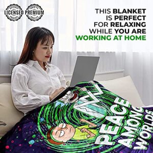 JUST FUNKY Rick and Morty Peace Among Worlds Blanket 45 x 60 inches | Rick and Morty Giving Greetings Bed and Sofa Blanket | Home Deco | Anime Blanket | Collective