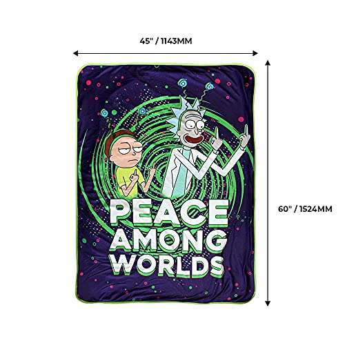 JUST FUNKY Rick and Morty Peace Among Worlds Blanket 45 x 60 inches | Rick and Morty Giving Greetings Bed and Sofa Blanket | Home Deco | Anime Blanket | Collective