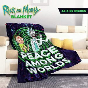 JUST FUNKY Rick and Morty Peace Among Worlds Blanket 45 x 60 inches | Rick and Morty Giving Greetings Bed and Sofa Blanket | Home Deco | Anime Blanket | Collective