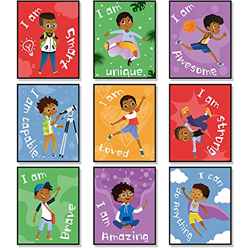 Set of 9 Boys Room Bedroom Decor Black Boy Wall Decoration Art Decor Motivational Black Boy Posters Wall Decorations Motivational Wall Decor Art for Tween Boys Room (Unframed, 8 x 10 Inch)