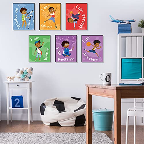 Set of 9 Boys Room Bedroom Decor Black Boy Wall Decoration Art Decor Motivational Black Boy Posters Wall Decorations Motivational Wall Decor Art for Tween Boys Room (Unframed, 8 x 10 Inch)