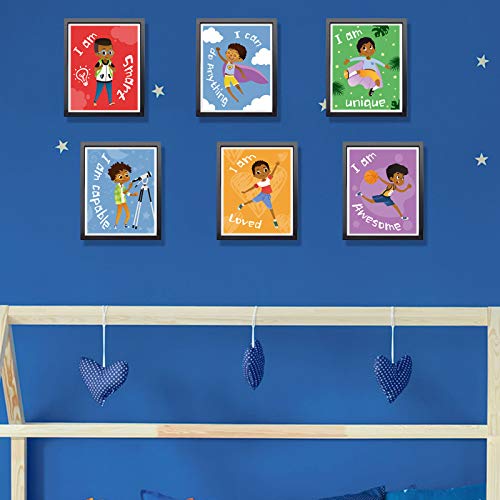 Set of 9 Boys Room Bedroom Decor Black Boy Wall Decoration Art Decor Motivational Black Boy Posters Wall Decorations Motivational Wall Decor Art for Tween Boys Room (Unframed, 8 x 10 Inch)