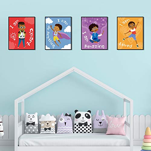 Set of 9 Boys Room Bedroom Decor Black Boy Wall Decoration Art Decor Motivational Black Boy Posters Wall Decorations Motivational Wall Decor Art for Tween Boys Room (Unframed, 8 x 10 Inch)