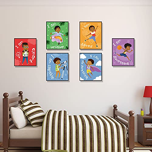 Set of 9 Boys Room Bedroom Decor Black Boy Wall Decoration Art Decor Motivational Black Boy Posters Wall Decorations Motivational Wall Decor Art for Tween Boys Room (Unframed, 8 x 10 Inch)