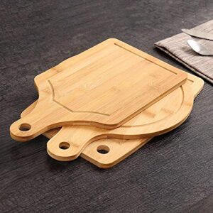 Guojanfon Bamboo Cutting Board ,Meat Chopping Boards,Pizza Peel Paddle with Handle for Homemade Baking Pizza Bread Cake Fruit Vegetables (Small Square -Board)