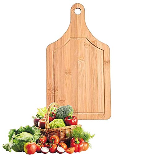 Guojanfon Bamboo Cutting Board ,Meat Chopping Boards,Pizza Peel Paddle with Handle for Homemade Baking Pizza Bread Cake Fruit Vegetables (Small Square -Board)