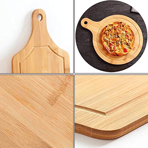 Guojanfon Bamboo Cutting Board ,Meat Chopping Boards,Pizza Peel Paddle with Handle for Homemade Baking Pizza Bread Cake Fruit Vegetables (Small Square -Board)