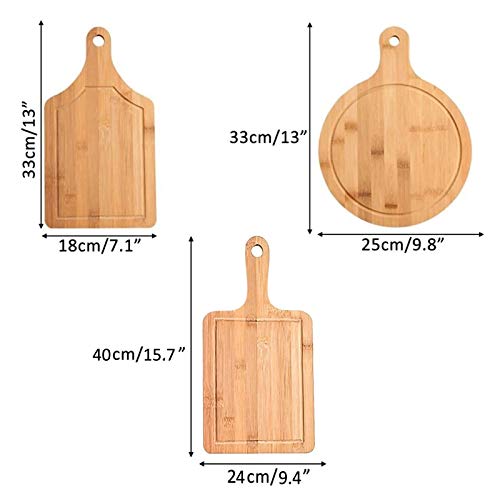 Guojanfon Bamboo Cutting Board ,Meat Chopping Boards,Pizza Peel Paddle with Handle for Homemade Baking Pizza Bread Cake Fruit Vegetables (Small Square -Board)