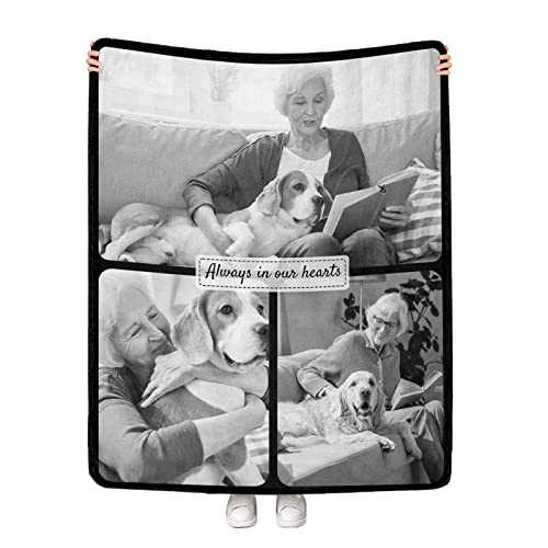 Custom Memorial Blankets with Photos Text, Personalized Memorial Gift Picture Collage Throw Blankets, Customized Memory Blankets for Loss of Loved One Grandfather Grandma, Remembrance Gifts 40"x50"