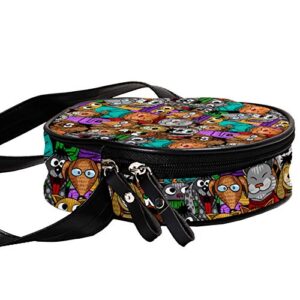 Cats And Dogs Canvas Crossbody Bag Round shoulder Bag Circle Purse