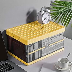 WWahuayuan Foldable Storage Bin With Lid, Collapsible Plastic Storage Box, Stackable Clear Storage Case with Handle for Home/Office/Car/Kitchen (Yellow)