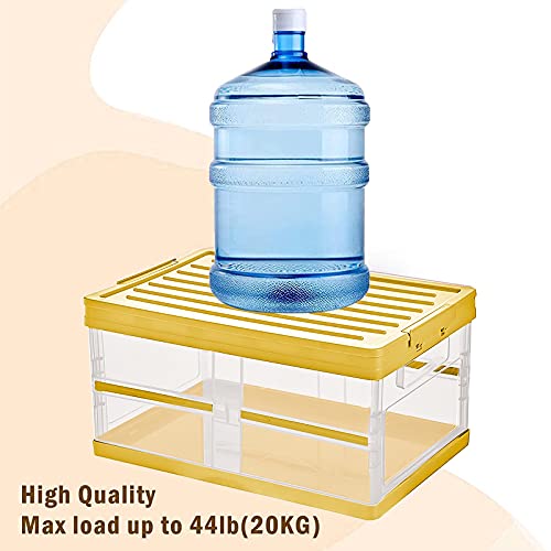 WWahuayuan Foldable Storage Bin With Lid, Collapsible Plastic Storage Box, Stackable Clear Storage Case with Handle for Home/Office/Car/Kitchen (Yellow)