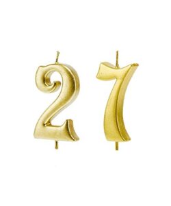 bailym gold 27th birthday candles, number 27 cake topper for birthday decorations