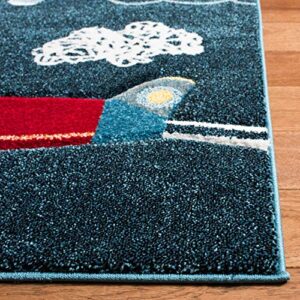 SAFAVIEH Carousel Kids Collection 4' Square Navy/Ivory CRK167N Airplane Nursery Playroom Area Rug