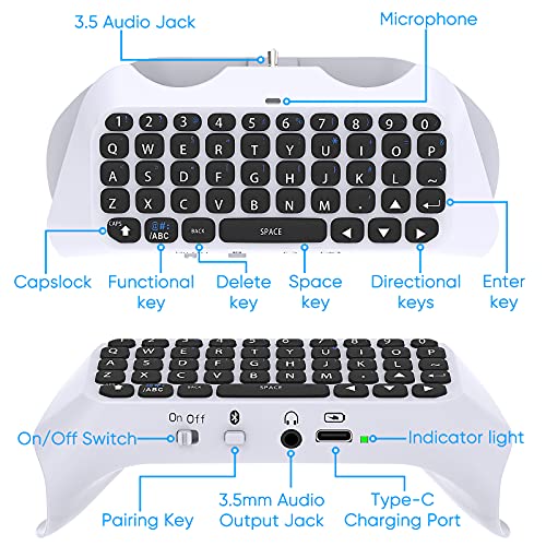 Controller Keyboard for PS5, Protable Bluetooth Keyboard Chatpad Mini Rechargable Handheld Controller Grip Keyboard Gaming Keypad for PlayStation 5 Controller