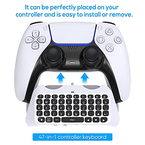 Controller Keyboard for PS5, Protable Bluetooth Keyboard Chatpad Mini Rechargable Handheld Controller Grip Keyboard Gaming Keypad for PlayStation 5 Controller