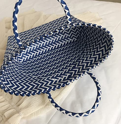 Goodly Beach Bag/Handmade Woven Market Tote Bag/Woven Versatile Large Top Handle Bag(Blue)