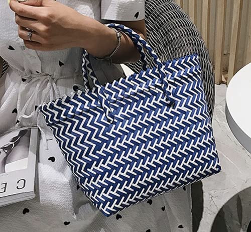 Goodly Beach Bag/Handmade Woven Market Tote Bag/Woven Versatile Large Top Handle Bag(Blue)