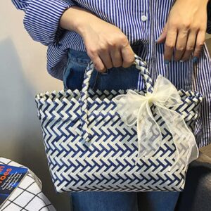 Goodly Beach Bag/Handmade Woven Market Tote Bag/Woven Versatile Large Top Handle Bag(Blue)