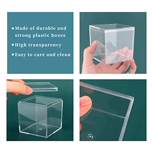 dedoot Clear Acrylic Box withLlid, 4 Pack 4x4x4 inches Clear Plastic Box for Organize, Acrylic Cube Storage Container Drawer Organizer for Vanity Jewelry Accessories, Small Items