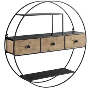 riverbay furniture round metal and wood wall shelf in black and brown