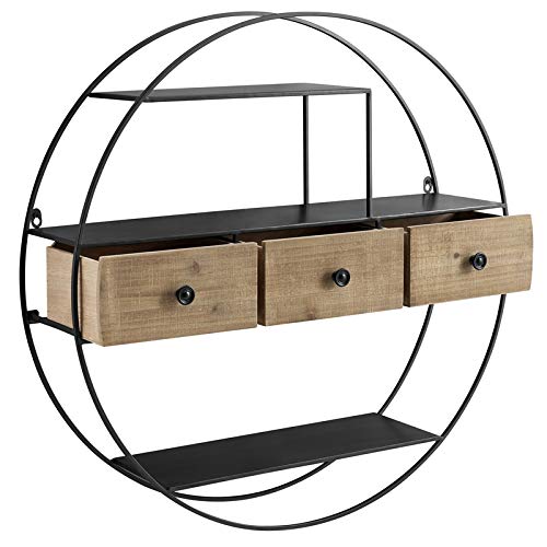 Riverbay Furniture Round Metal and Wood Wall Shelf in Black and Brown