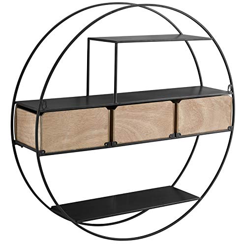 Riverbay Furniture Round Metal and Wood Wall Shelf in Black and Brown