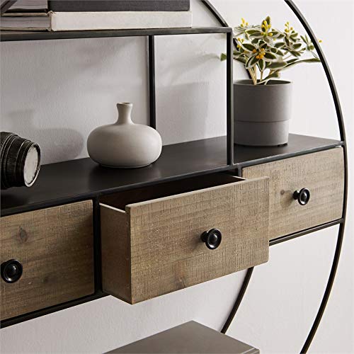 Riverbay Furniture Round Metal and Wood Wall Shelf in Black and Brown