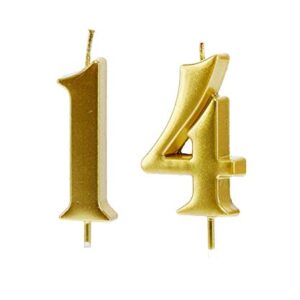 Bailym Gold 14th Birthday Candles, Number 14 Cake Topper for Birthday Decorations