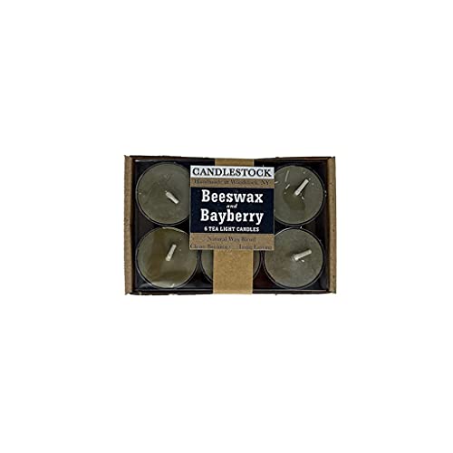 Candlestock Real Bayberry Tea Light Candle Pack - Pure Bayberry and Pure Beeswax Blend - Pack of 6 Natural Bayberry Tea Light Candles - Unscented Pure Bayberry