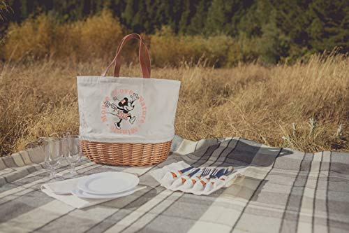 PICNIC TIME - Disney Minnie Mouse Promenade Picnic Basket for 2 - Picnic Set with Canvas Tote Bag, (Beige Canvas)