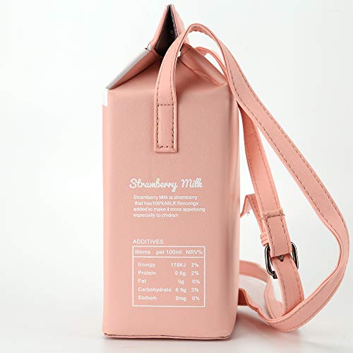 QiMing Strawberry Milk Box CrossBody Purse Bag,PU Phone Shoulder Wallet for Women Girl