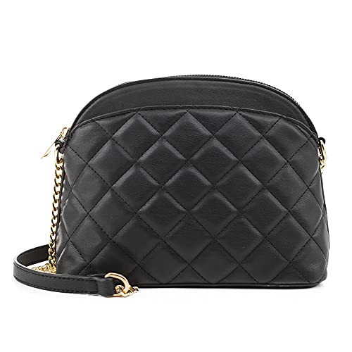 EVVE Quilted Crossbody Bags for Women - Trendy Purse for Travel - Lightweight Medium Size Bag with Chain Strap | Black